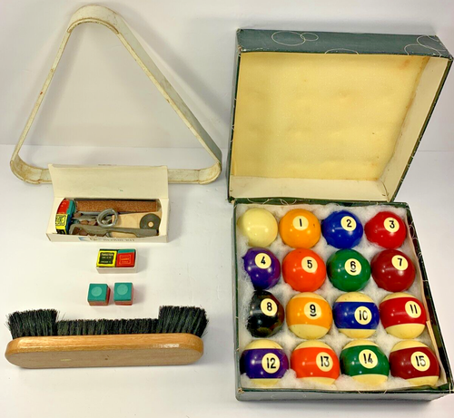 Vintage Pool Table Balls Complete Set 16 Billiard Startup Repair Kit ...