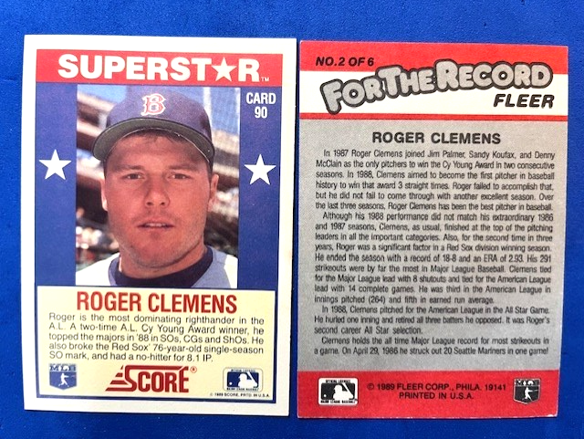 Roger Clemens 1989 Score Superstar & 1989 Fleer For the Record - Red ...