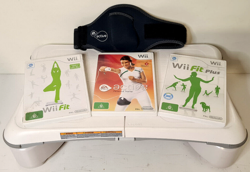 NINTENDO WII FIT VIDEO GAME BALANCE BOARD ACTIVE TRAINER FITNESS BUNDLE ...