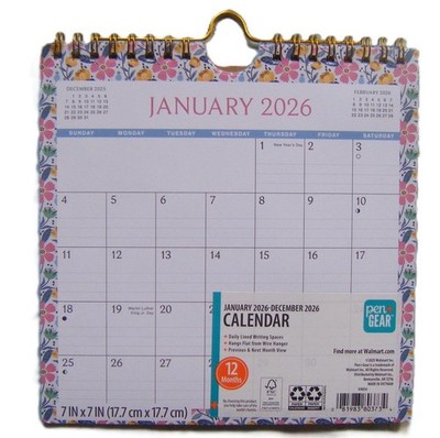 Pen Gear 2026 Monthly Small Spiral Hanging 7"x7" Desk Calendar New (HH ...