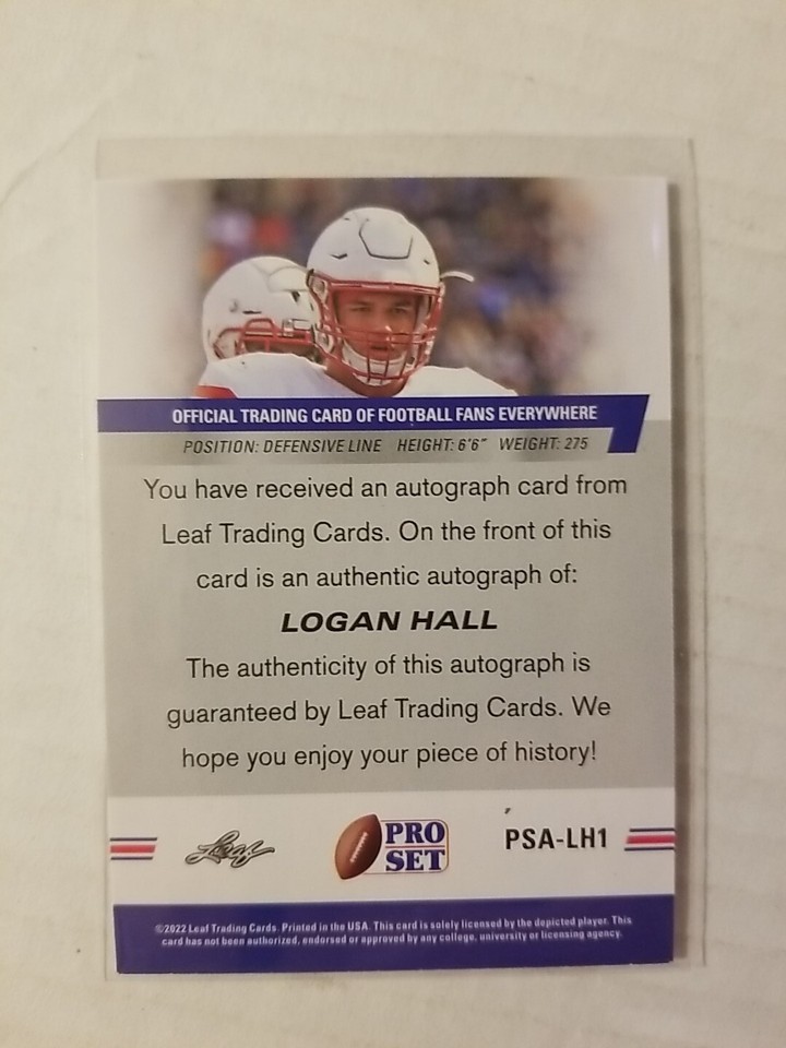 2022 Leaf Pro Set Draft Autograph Football Card - #PSA-LH1 Logan Hall ...