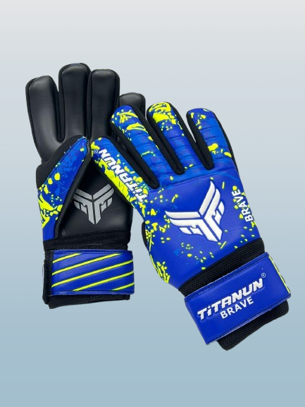 TITANUN BRAVE Goal keeper soccer gloves Negative Cut (Blue and Yellow ...