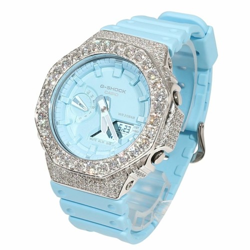 G SHOCK Custom GA2100 Moissanite .925 Silver Casioak Sky Blue with GRA ...