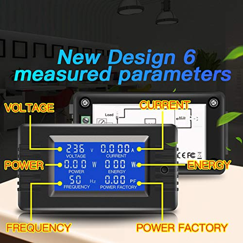 2 Pieces AC Current Voltage Amperage Power Energy Panel Meter LCD ...