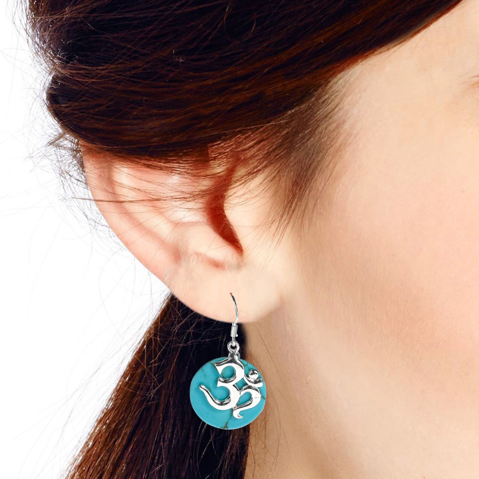Aum or Ohm Symbol Script Over Turquoise .925 Sterling Silver Dangle ...