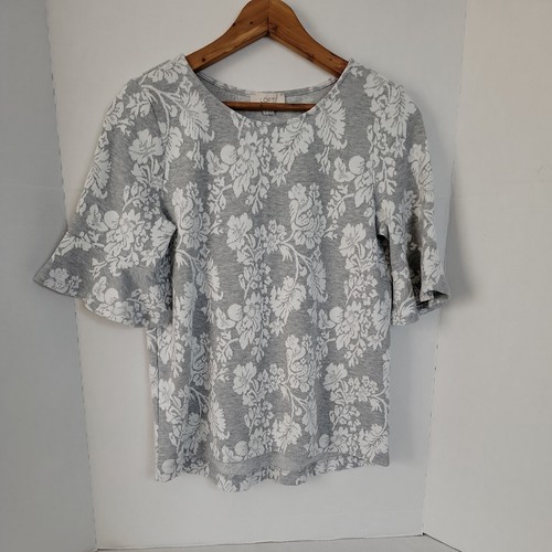Loft Outlet Women's Gray White Floral 3/4 Sleeve Top, XS | eBay