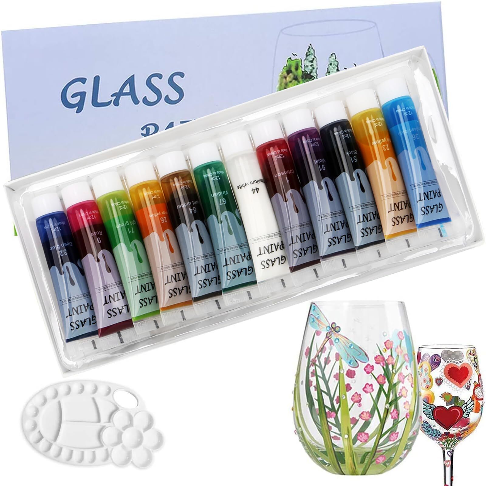 Stained Glass Paint Kit with Palette,Transparent Glass Window Paint ...