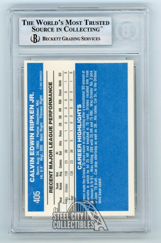 Cal Ripken 2632 Consecutive Games 1982 Donruss Autographed Card #405 ...