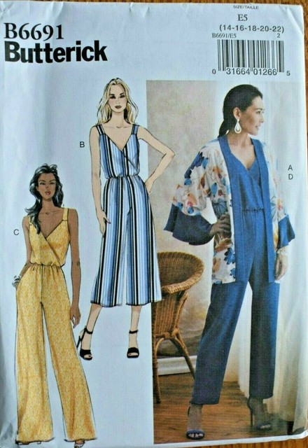BUTTERICK PATTERN 6691 JUMPSUIT JACKET MISSES SIZES 14 16 18 20 22 ...