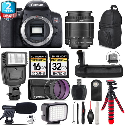 Canon EOS Rebel T8i + 18-55mm IS STM + LED Kit + Mic + Battery Grip ...