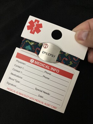 EPILEPSY Alert ID Bracelet With Medical ID Wallet Card Fabric Band | eBay