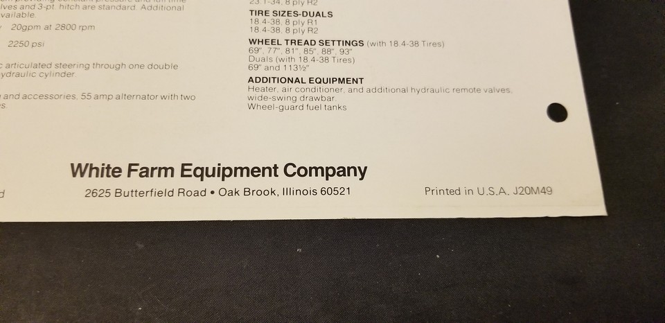 White Farm Equipment 4-180 Field Boss 180 PTO Horse Power Tractor Spec ...