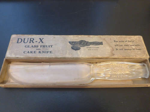 Dur-X Glass Fruit And Cake Knife w/Box & Paperwork Clear Color 9" Sharp ...