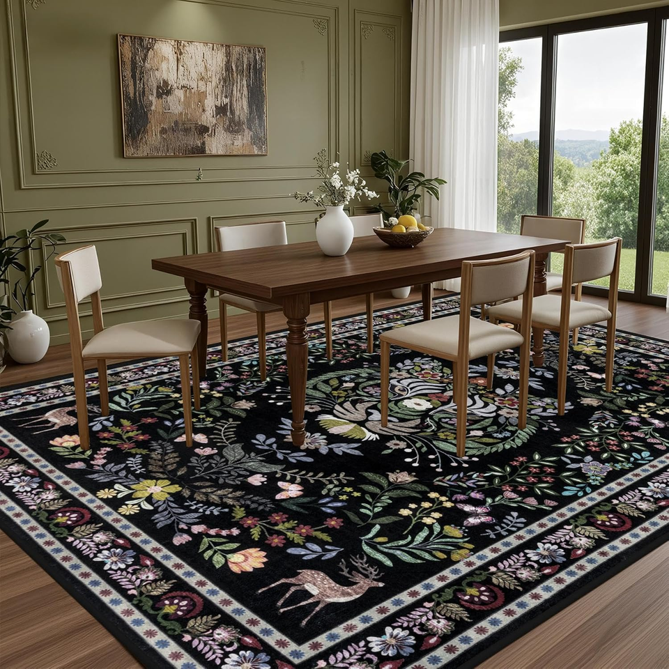 Vintage Floral 8X10 Area Rug - Washable Non-Slip Soft Carpet for Home ...