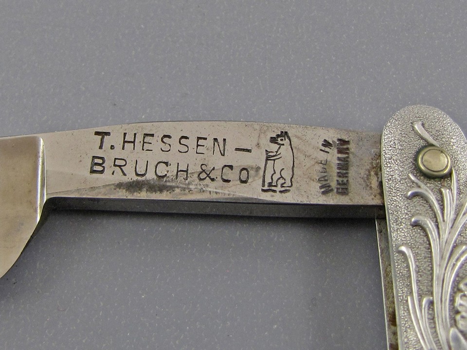 Vintage Straight Razor w/ Fancy Cast Aluminum Handle - T. Hessenbruch ...