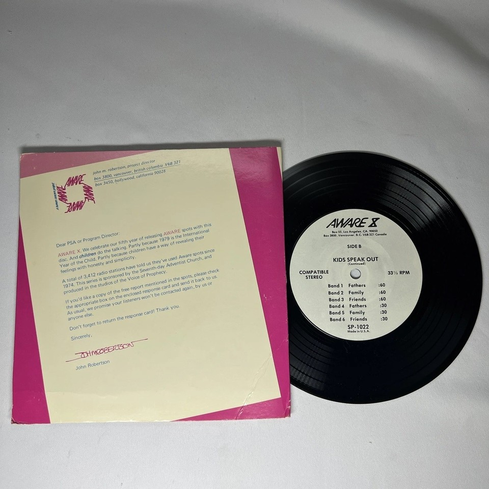 Aware X A Human Concern Project Kids Speak Out 7th Day Adventist Vinyl ...