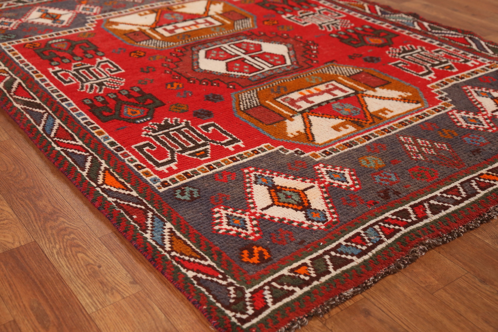 Vintage Geometric Wool Traditional Accent Rug 4x5 ft Hand-knotted ...