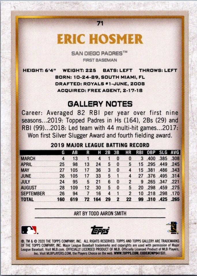 2020 Topps Gallery #71 Eric Homer San Diego Padres | eBay