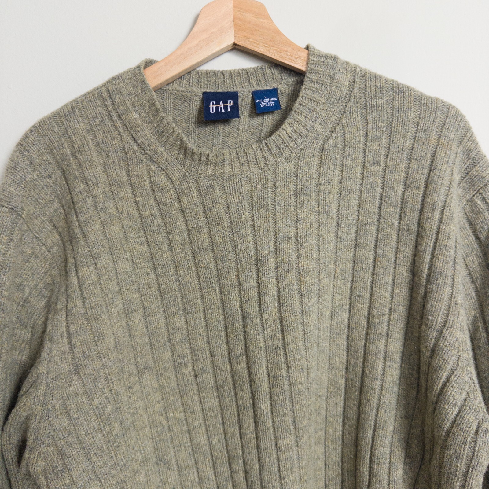 VTG GAP Sweater Mens Large Beige Fisherman Drop Needle Rib Crew 100% ...