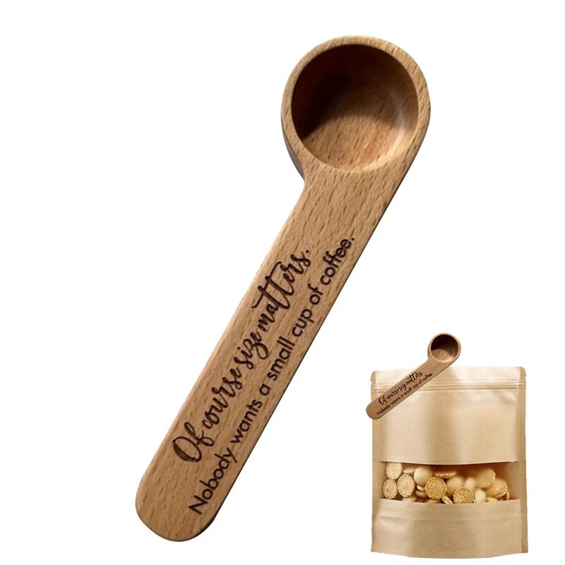 Coffee Spoon 2-In-1 Wood Engraved Coffee Scoop and Bag Clip Kitchen ...
