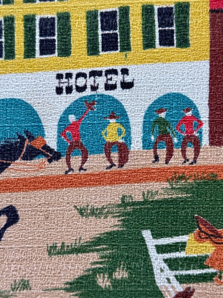 1950’s Westward Ho Cowboy Town Square RODEO Mid Century Barkcloth ...