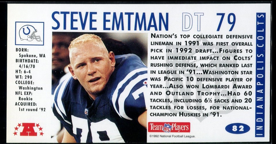 1992 Gameday Tall Boy Steve Emtman #82 Indianapolis Colts | eBay