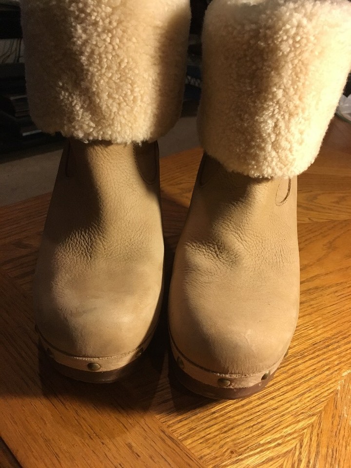 New UGG Australia Carnagie Studded Lambswool Lined Booties Wedge Boots ...