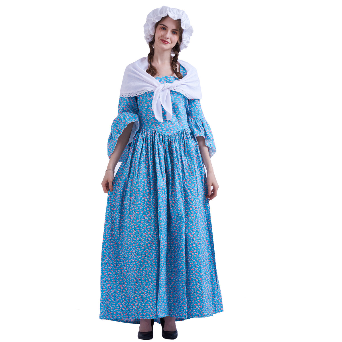 Women Floral Dress Pioneer Colonial Pilgrim Costume Prairie Dress with ...