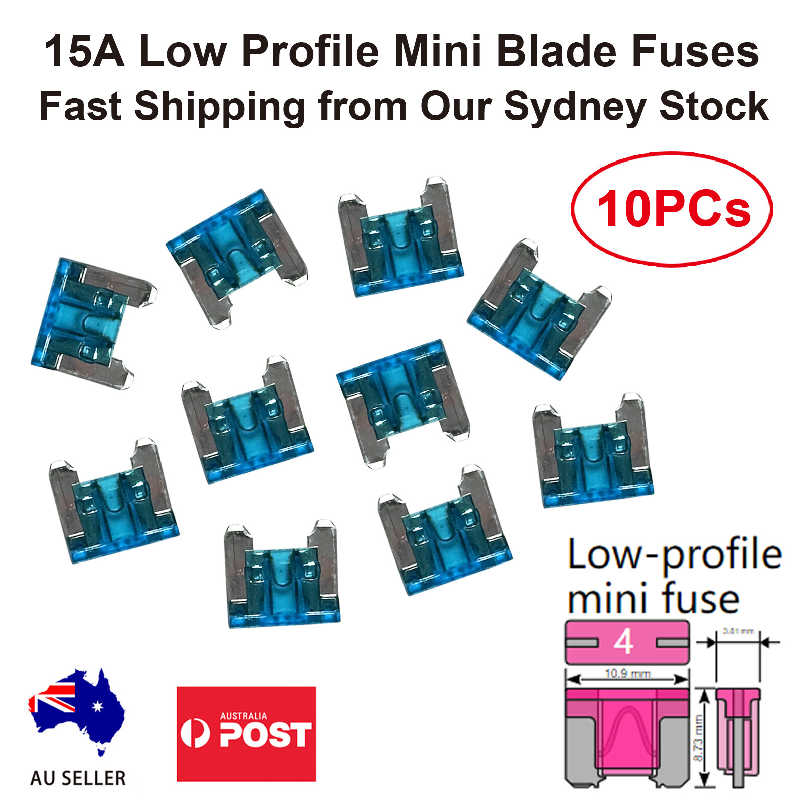 10-Pack 15A Low Profile Mini Blade Fuses - Blue Car Truck Auto Fuses 15 ...