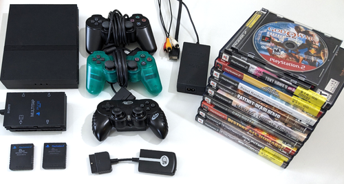 Sony Playstation 2 (PS2) Slim Console - 2 Controllers + 11 Games Bundle ...