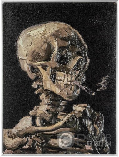 SMOKING SKELETON WITH BURNING CIGARETTE Silver Coin 10000 Francs Chad ...