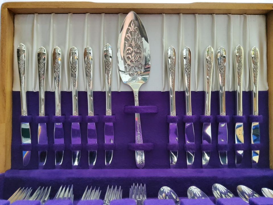 Nobility Royal Rose 78 pc Set "Service for 15 " Silverplate Flatware ...