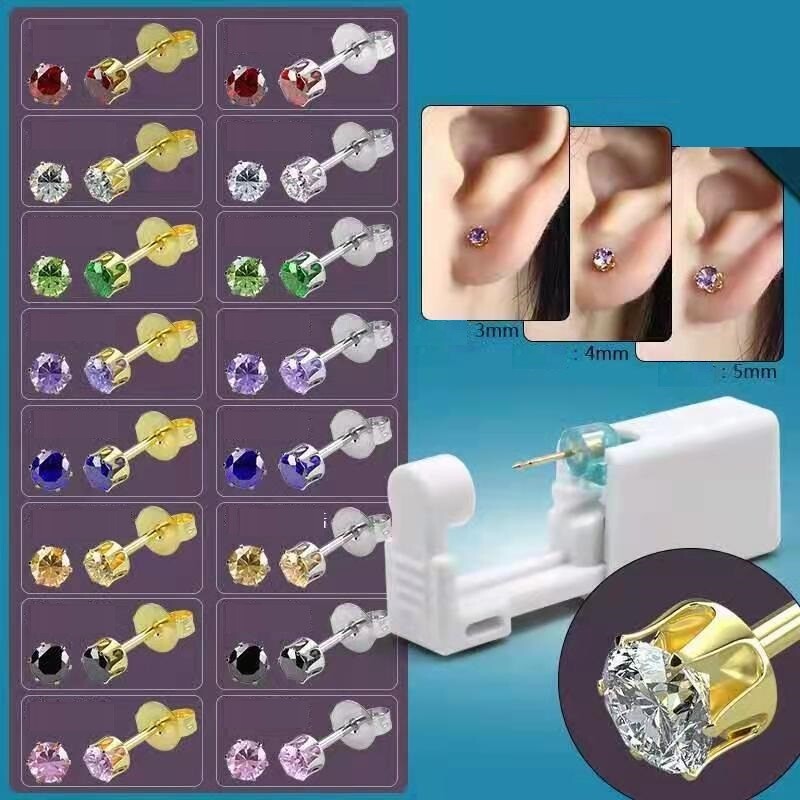 2Pcs Disposable Ear Nose Piercing Unit Earring Gun Kit DIY Home Piercer ...