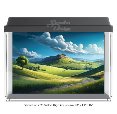 Landscape Fields Clouds Polyester Fish Tank Glass Backdrop Aquarium ...