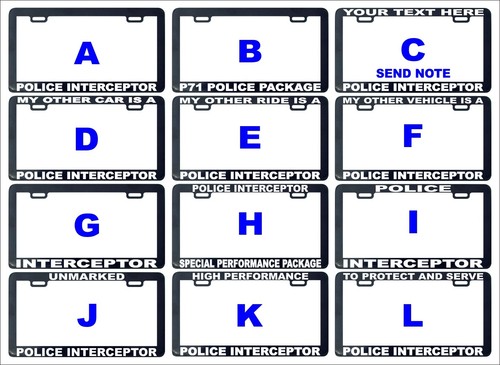 Police interceptor car cruiser assorted license plate frame tag holder ...