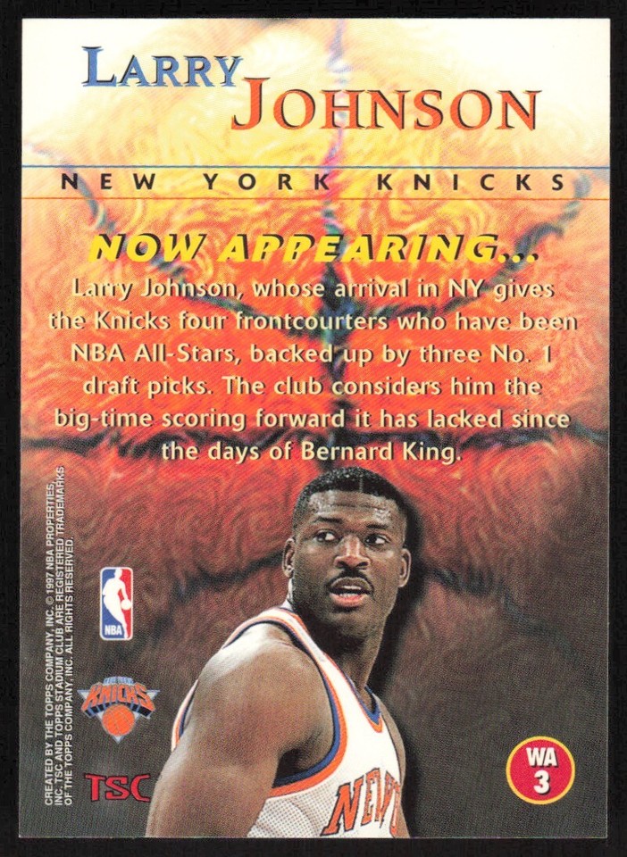 1996-97 Stadium Club Welcome Addition Larry Johnson #WA3 New York ...