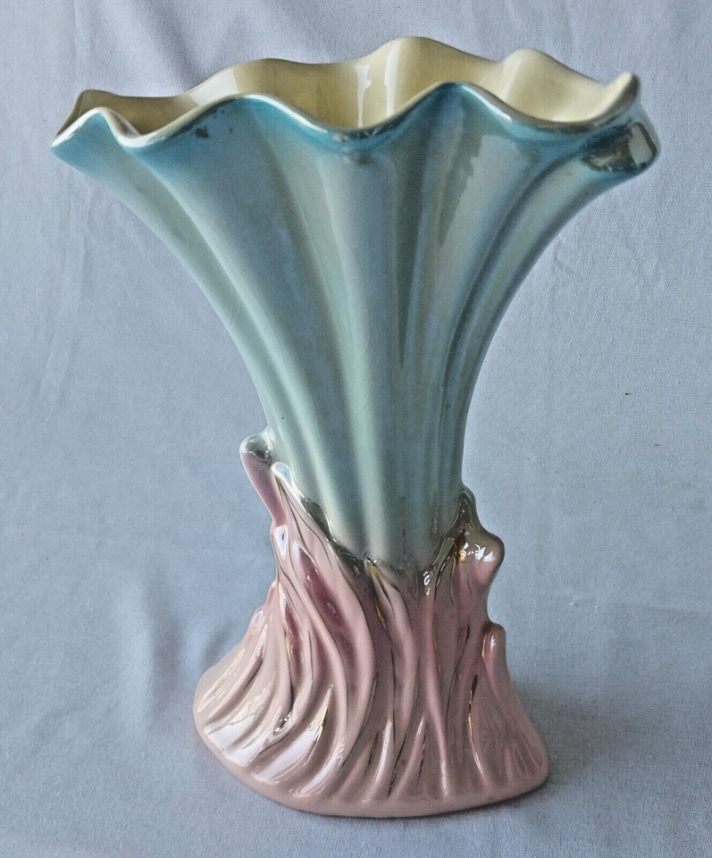 TALL MID CENTURY KALMAR POTTERY VASE Harlequin Lusterware GLAZE Pink ...
