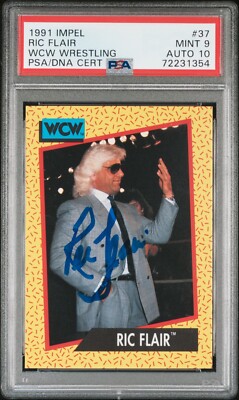 RIC FLAIR 1991 IMPEL WCW SIGNED CARD #37 AUTO - PSA 9 MINT w/ PSA 10 ...