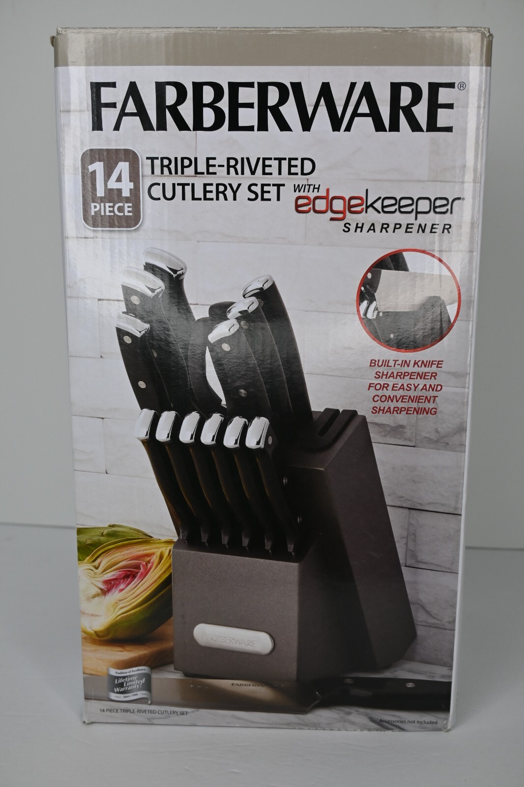 Farberware Triple Rivet Knife Block Set with Edgekeeper Sharpener 14 ...