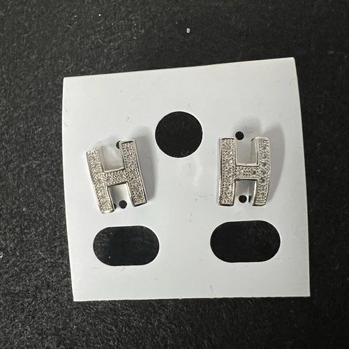 Micro Paved Silver Letter H Stud Earrings New | eBay