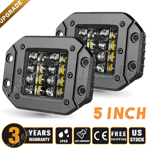 2x 5" 200W Flush Mount LED Lights Pods Backup Reverse Rear Bumper Off ...