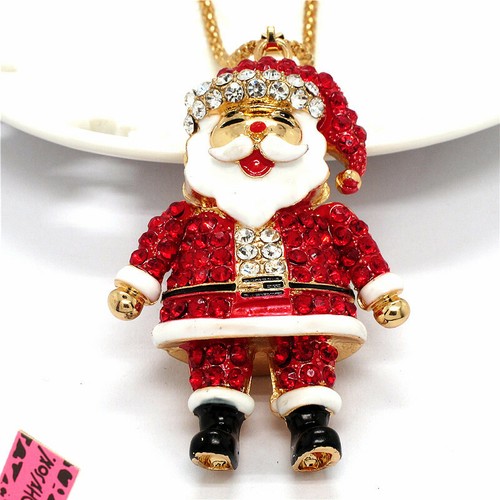 New Fashion Women Crystal Red Enamel Santa Claus Pendant Long Chain ...