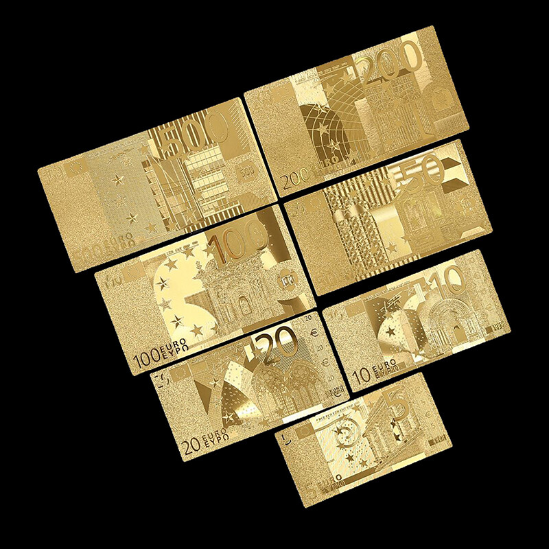 24k Gold Foil Banknotes Full 7PCS Euro Set Banknote Collection ...
