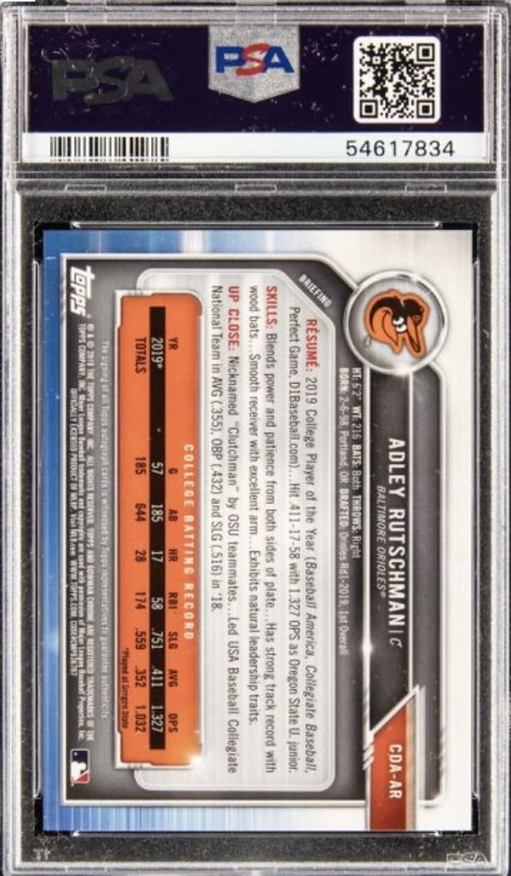 ADLEY RUTSCHMAN AUTO 2019 Bowman Chrome Draft Auto BLACK REFRACTOR #/75 ...