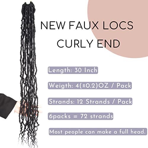 Faux Locs Crochet Hair 30 Inch, Boho 30 Inch (Pack of 6) 1B(Natural ...