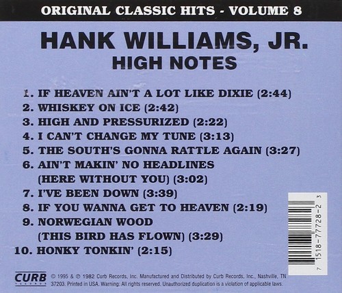 Hank Williams Jr. High Notes, Vol. 8 (CD) 715187772823 | eBay