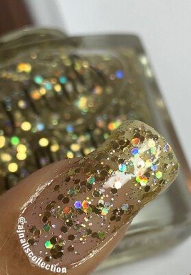 Gold + Holographic Glitter Nail Polish Topper Varnish 10ml Sparkly ...