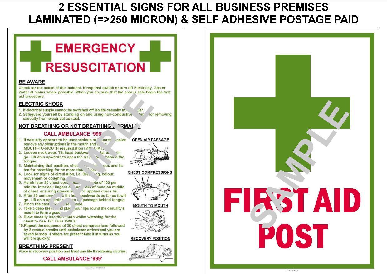 FIRST AID RESUSCITATION A4 POSTERS HEALTH SAFETY WORKPLACE OFFICE SHOP ...