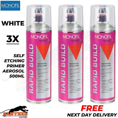 3x MONOFIL VARIO+ RAPID BUILD SELF ETCHING PRIMER WHITE Aerosol 500ml ...