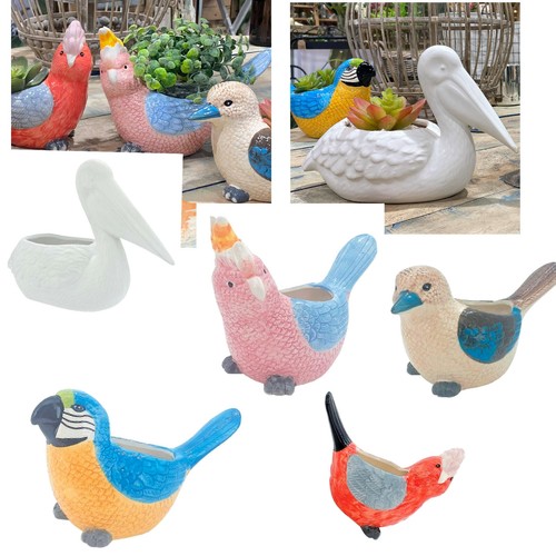 1x Bird Pot Ceramic Cacti Succulent Flower Planter Parrot kookaburra ...